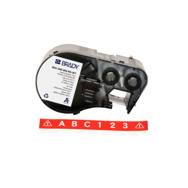 Brady Indoor Outdoor Vinyl Labels (WT on RD) - 12.70mm x 7.62m - Brady